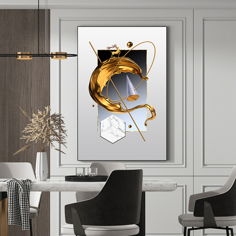 Frameless Modern Abstract Geometry Golden Elk Wall Poster - Temu Australia