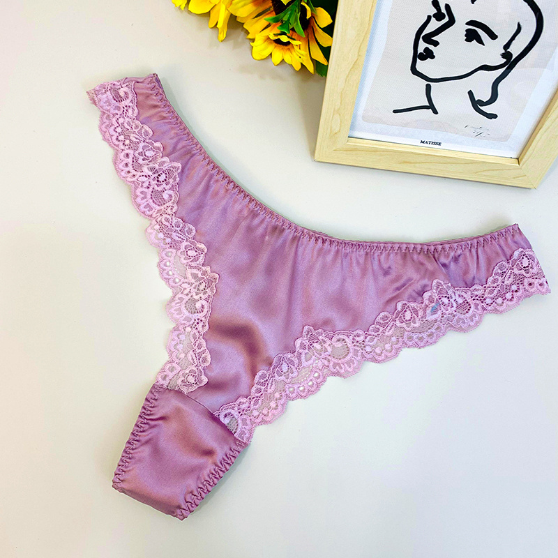 Lace Trim Smooth Thong Low Sexy Underwear Breathable Temu New Zealand
