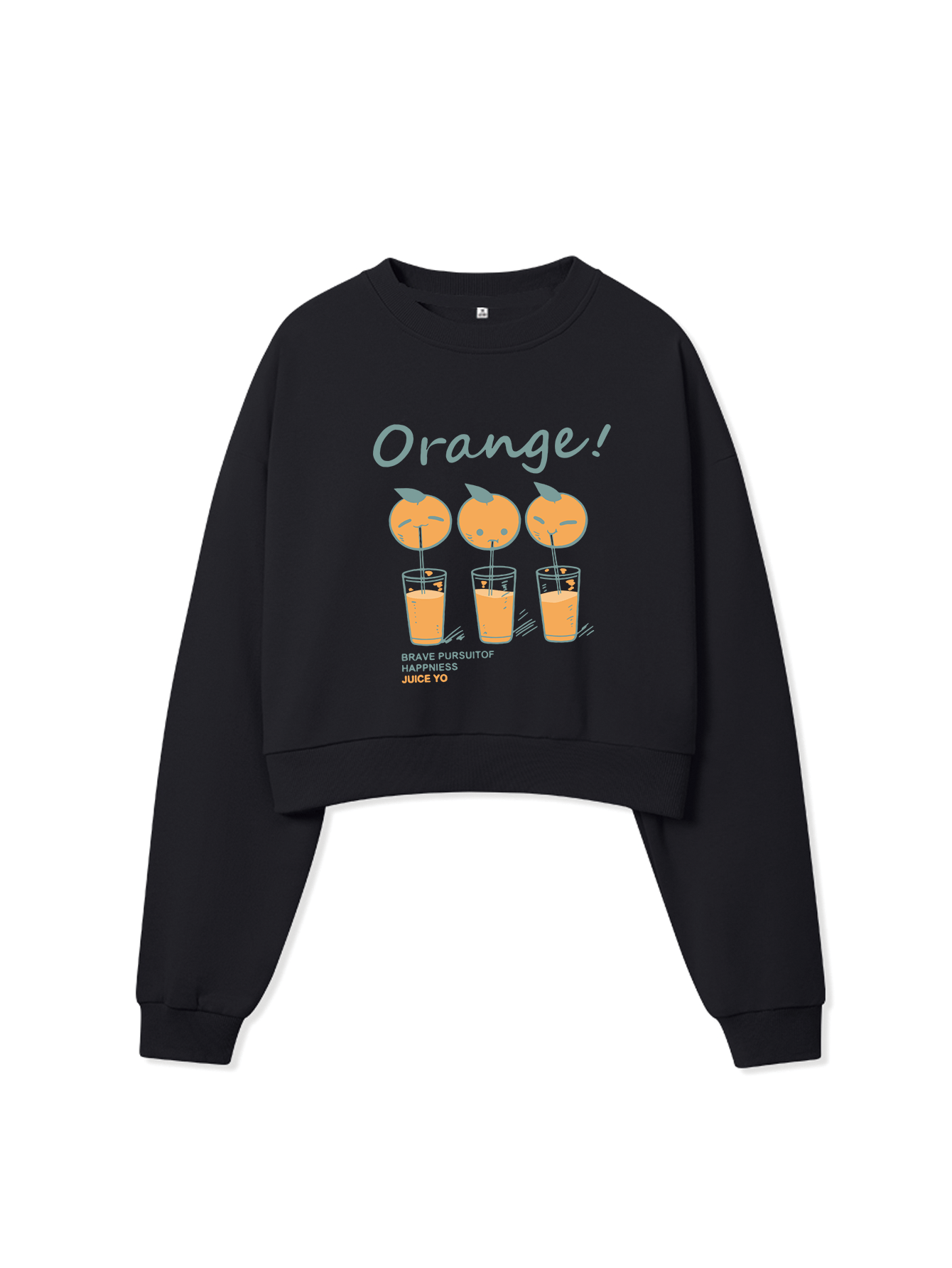 Orange Juice Graphic Print Solid Pullover Crew Neck Long Sleeve Casual