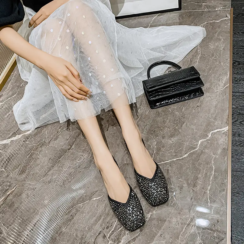 Womens Square Toe Low Top Flats Glitter Temu Philippines