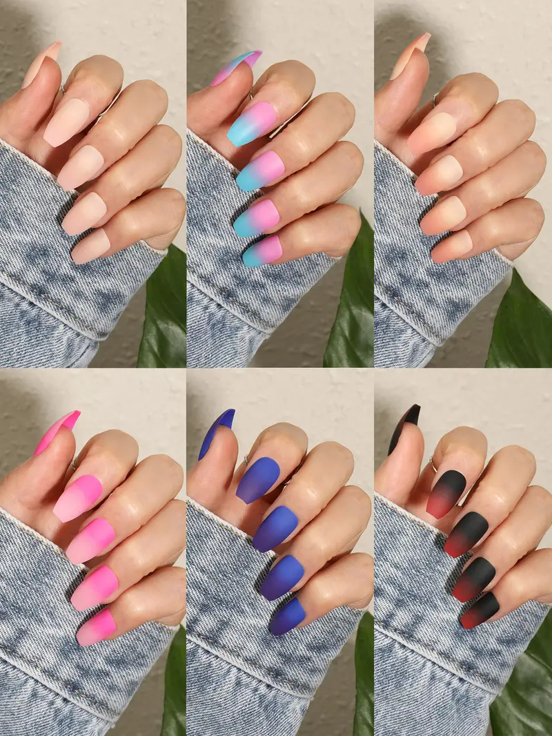 Long Coffin Press On Fake Nails Gradient Full Cover False Nails For
