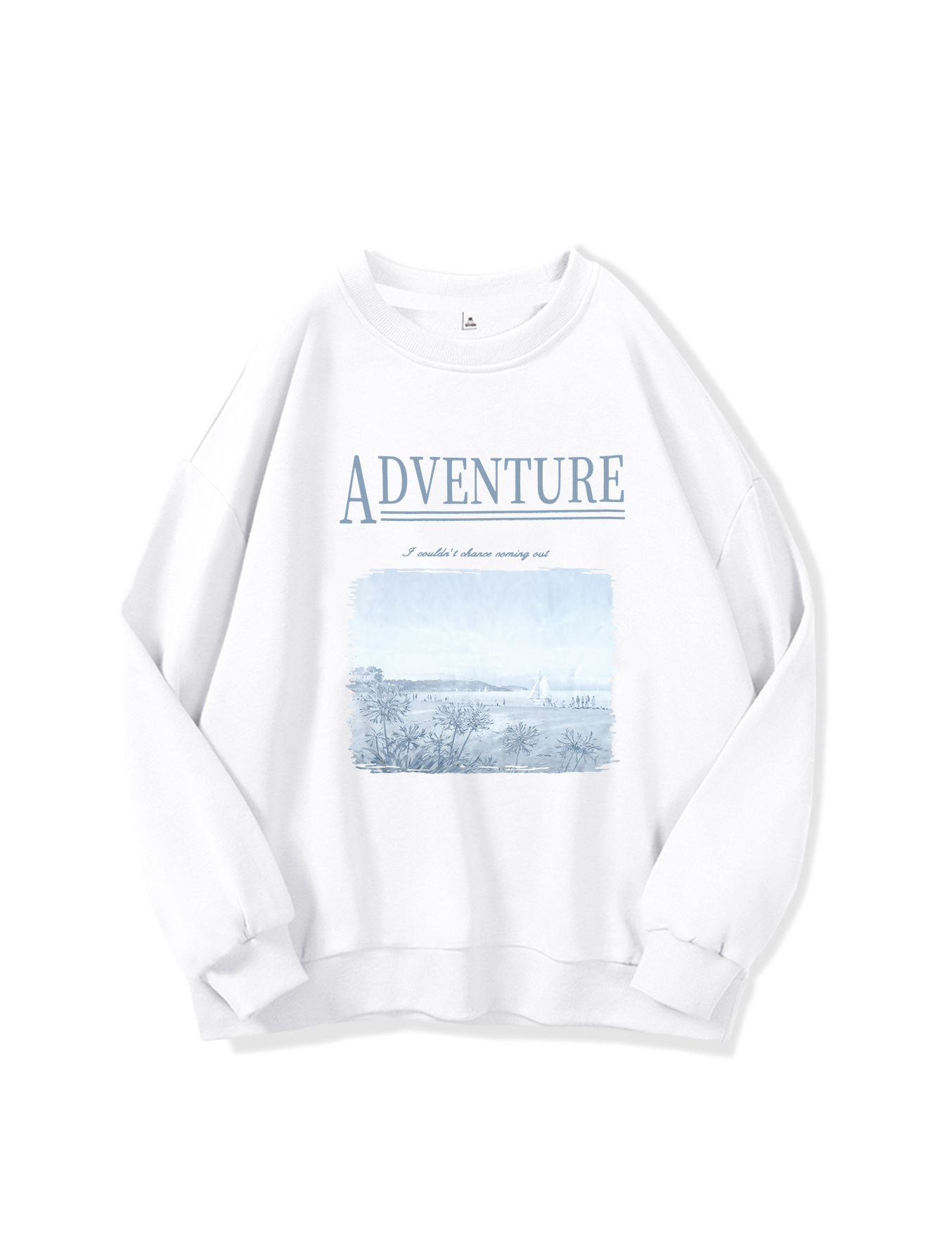 Scene Graphic Print Solid Pullover Crew Neck Long Sleeve - Temu Australia