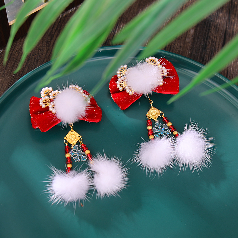 Fur Ball Tassel Red Velvet Bow Hair Clip Vintage Christmas - Temu ...