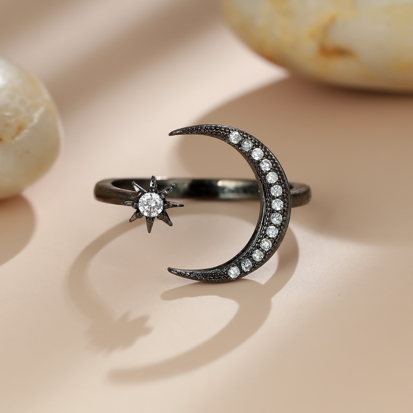 Cresent Moon Ring Plated Zicron Inlaid Women's Fashion Ring - Temu ...