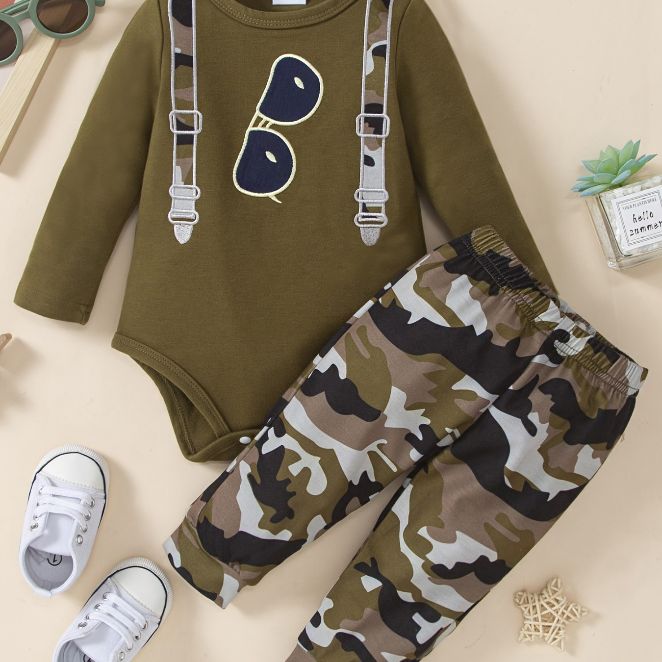 Baby Boys Long Sleeve Romper Camo Print Pants Baby Clothes Bodysuit ...