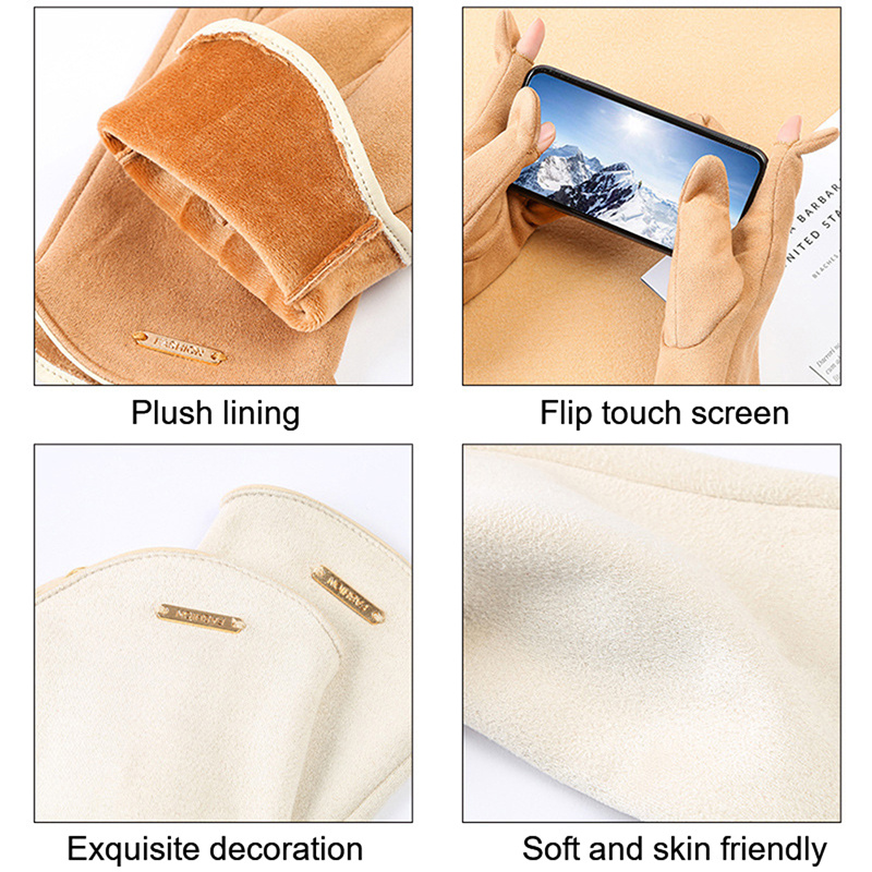 1 Pair Thermal Gloves Suede Fleece Elegent Suede Fleece - Temu New Zealand