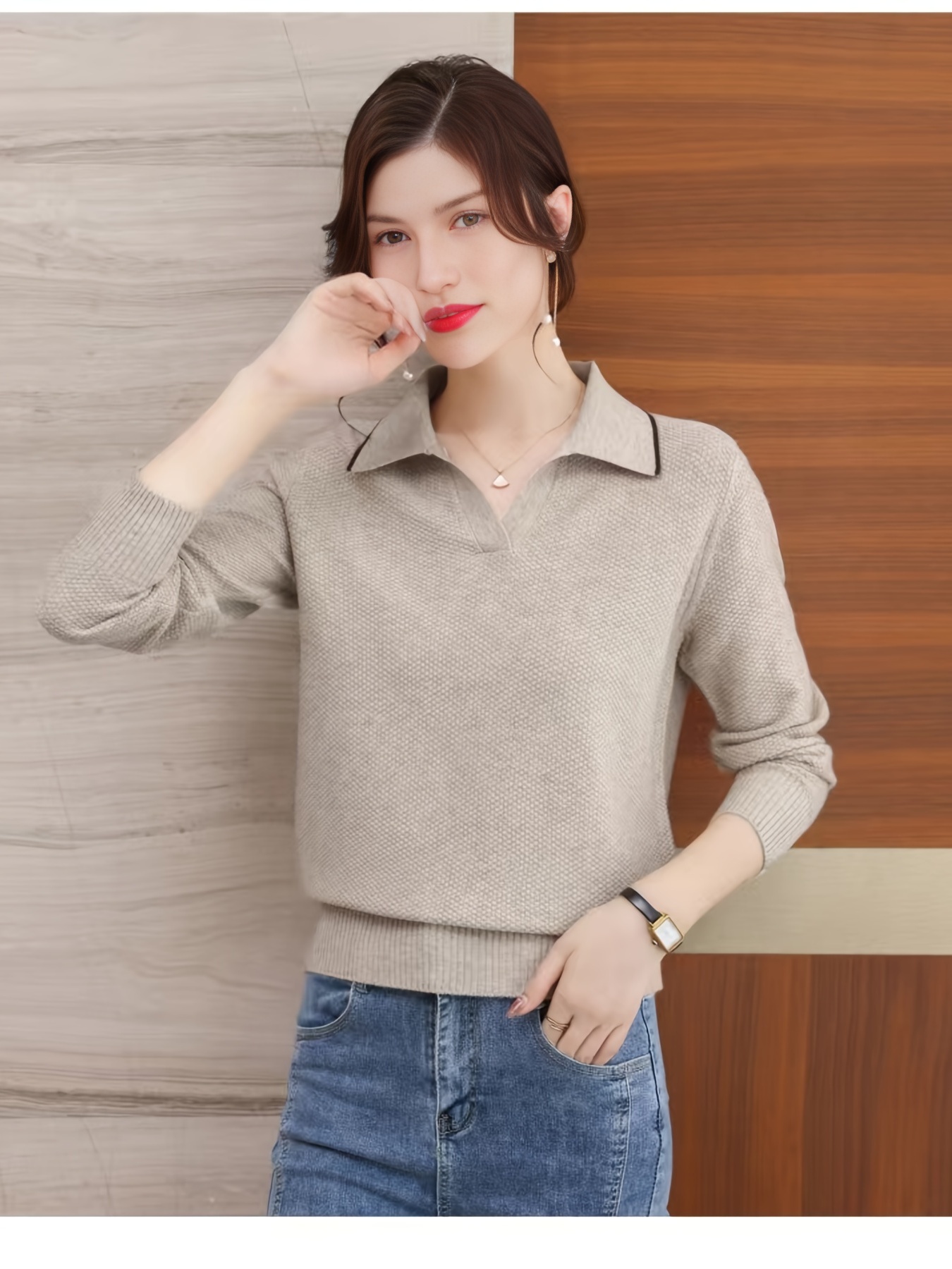 Solid Notched Collar Long Pullover Sweater Casual Long - Temu