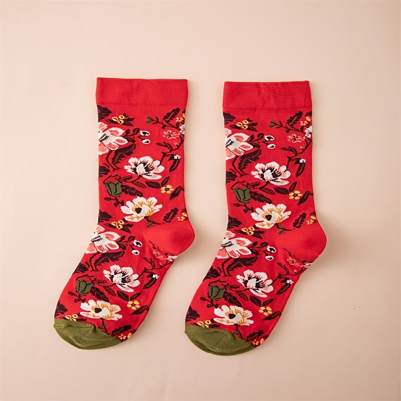 Floral Pattern Mid Tube Socks For Sports Skateboard Women's Socks ...