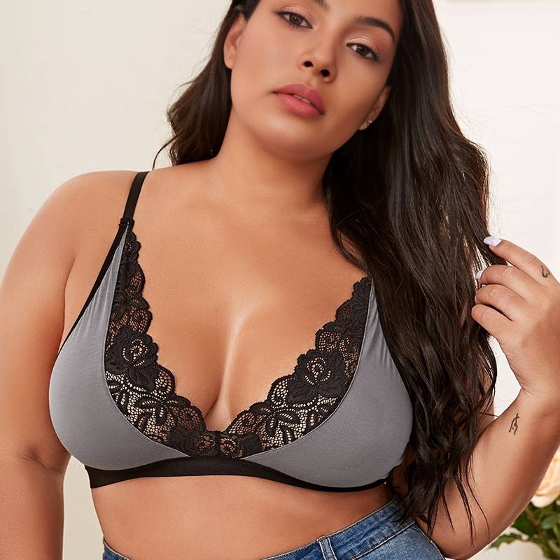 Plus Size Sexy Lingerie Set Womens Plus Contrast Lace Scalloped Trim