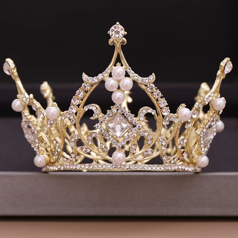 Baroque Bridal Tiara Faux Pearls Rhinestones Round Princess - Temu ...