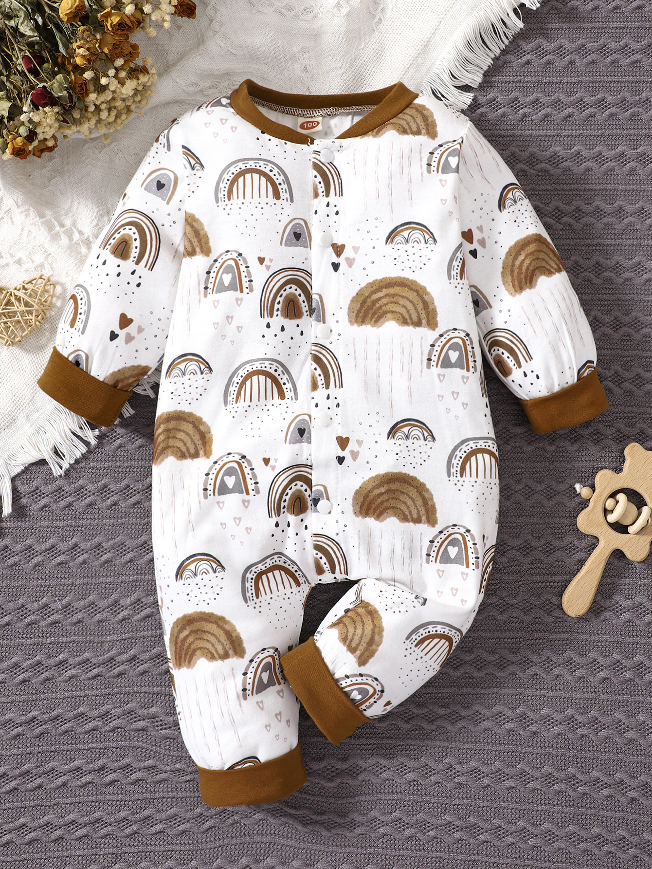 Baby Boys Cute Romper Graffiti Rainbow Print Long Sleeve - Temu Australia