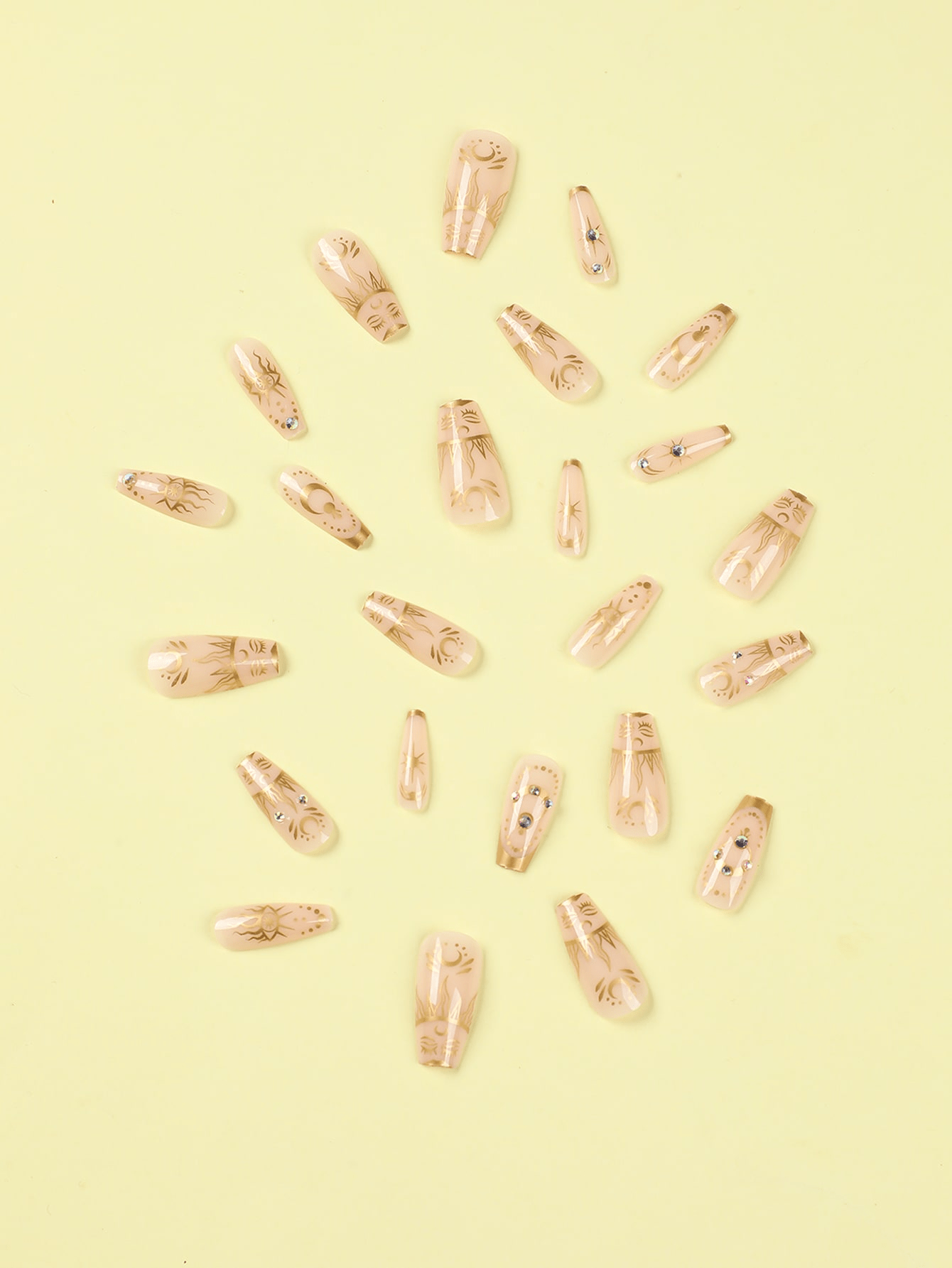 Sun Pattern Long Press Nails Trendy Nails Women Girls - Temu