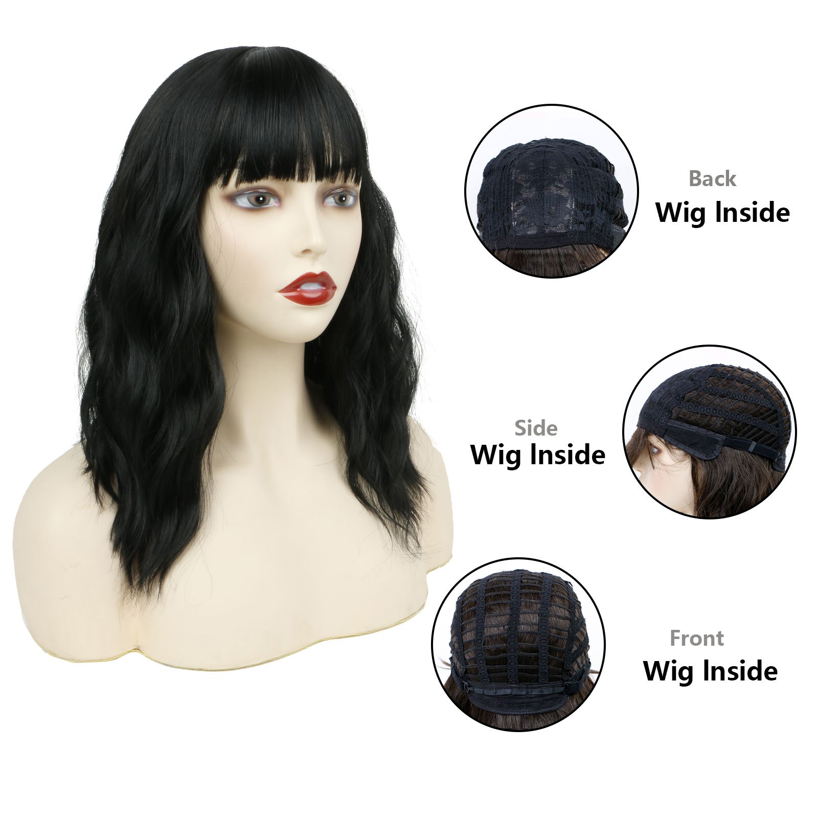 Machine Made Black Color Wavy Wig Women - Temu