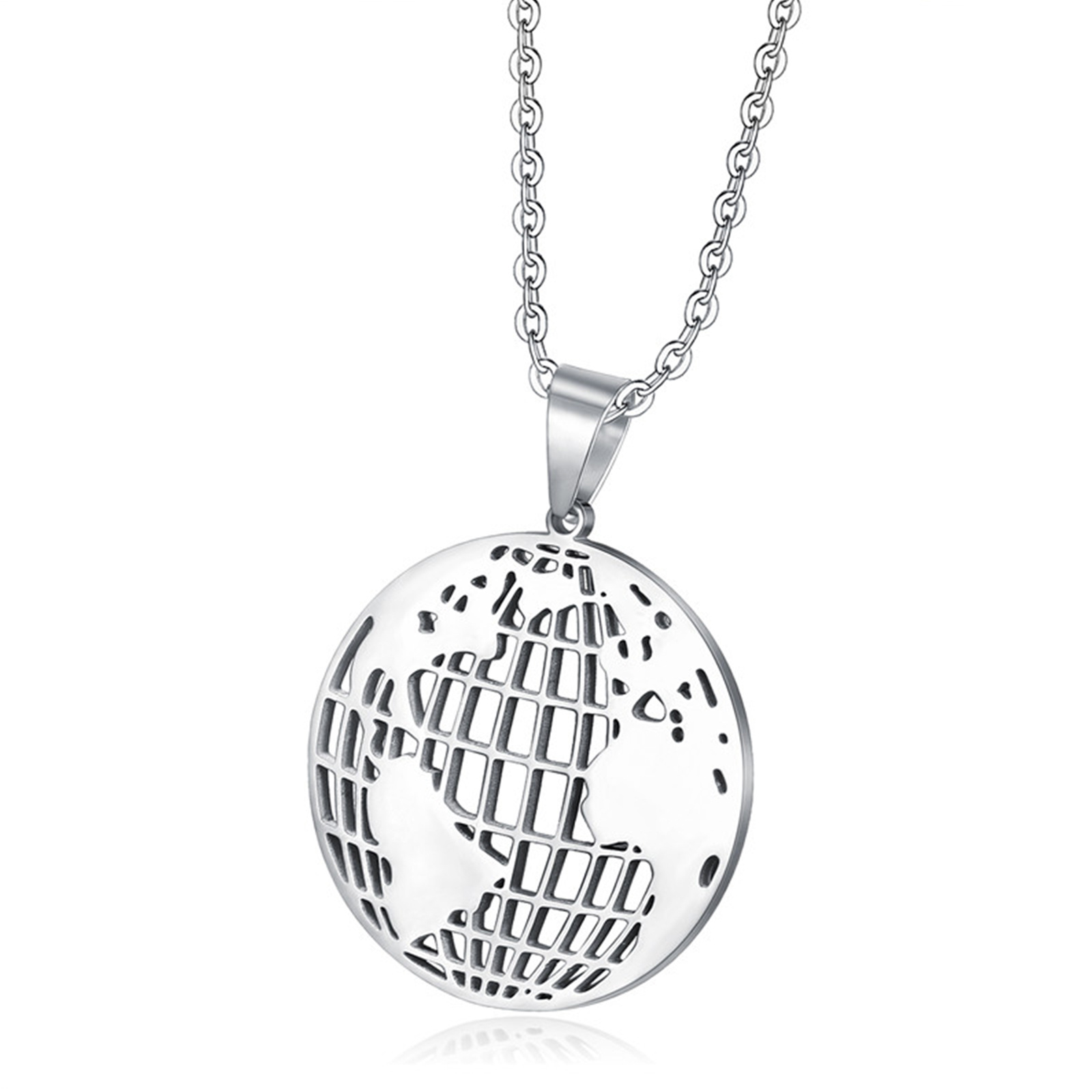 Stainless Steel Hollow World Map Pendant Necklace - Temu