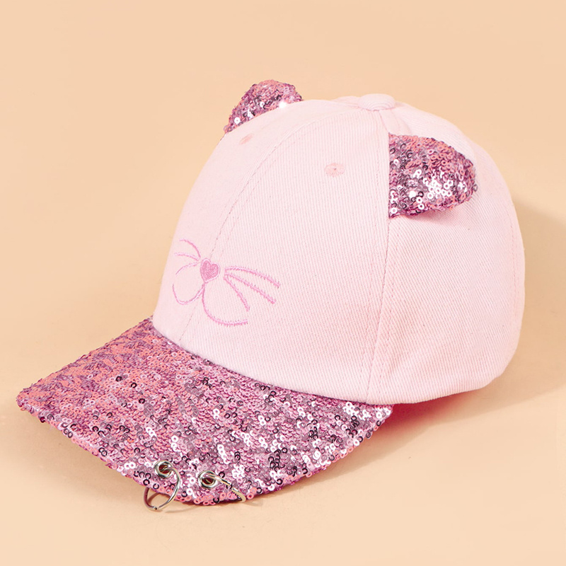 kids pink sequins baseball summer cap kitty face little - Temu Australia