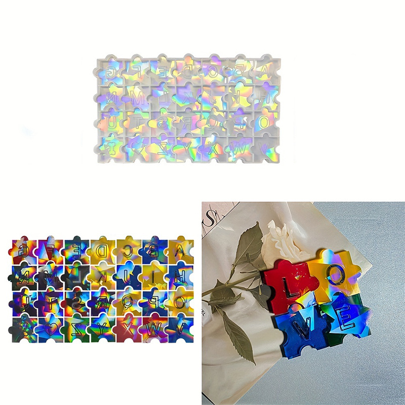 laser letter puzzle holographic drip silicone - Temu Australia