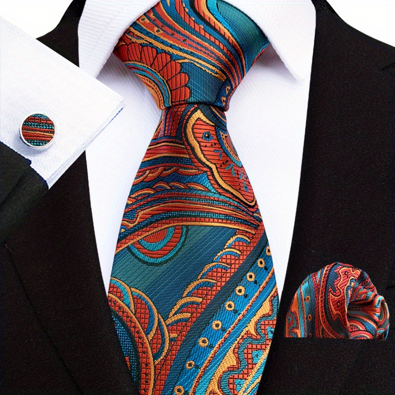 Mens Paisley Tie Jacquard Handkerchief Clip Set Formal Business Wedding ...
