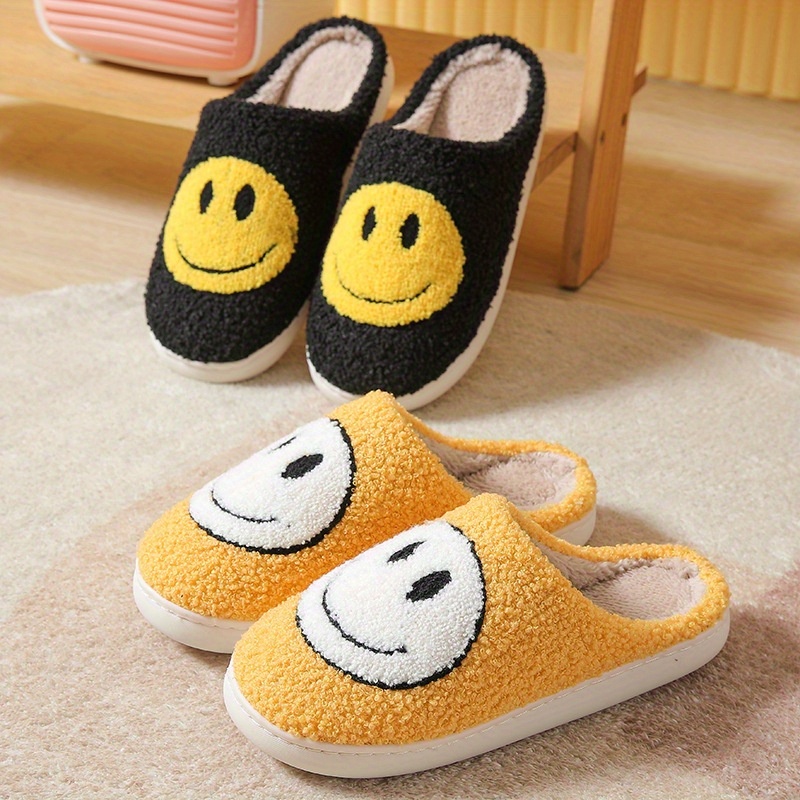 Girls Cute Cartoon Smiling Face Slip Warm Plush Cozy Slides - Temu ...