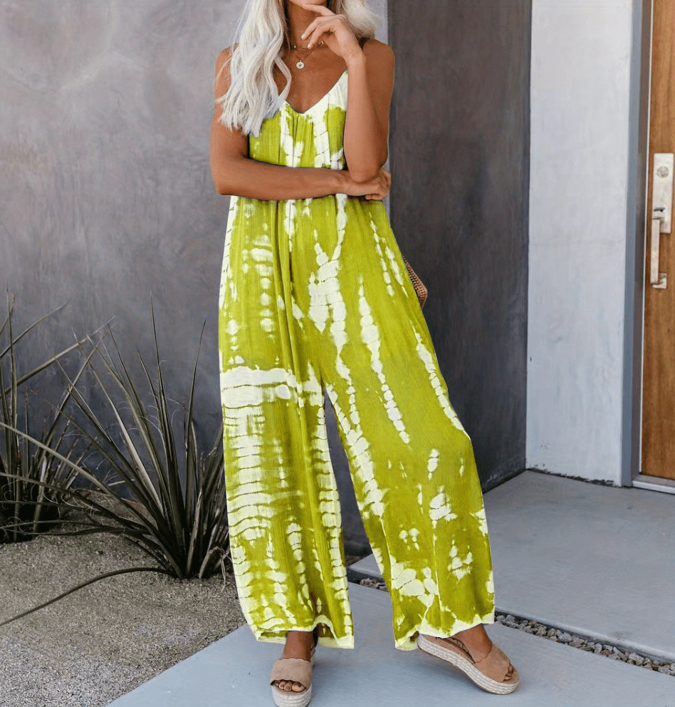 Tie Dye Spaghetti Strap Jumpsuit Casual Sleeveless Wide Leg - Temu ...