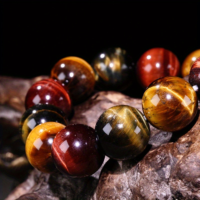Natural Three color Tiger Eye Black Agate Stone Bracelet - Temu Australia