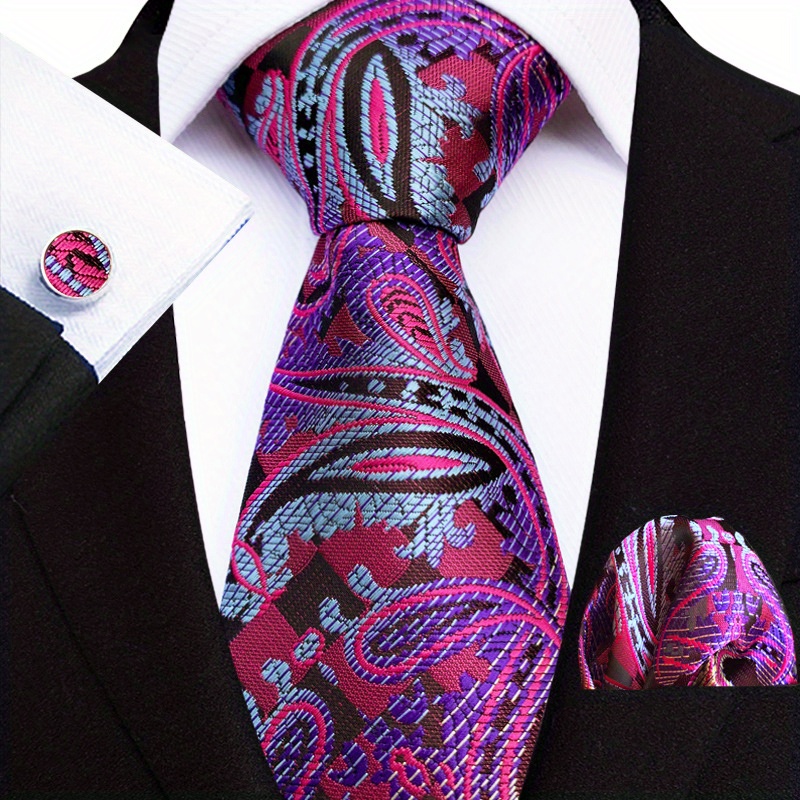 Mens Paisley Tie Jacquard Handkerchief Clip Set Formal Business Wedding ...