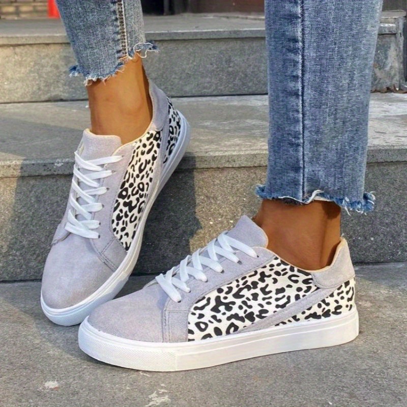 Women's Leopard Print Skate Shoes Casual Lace Low Top Canvas - Temu ...