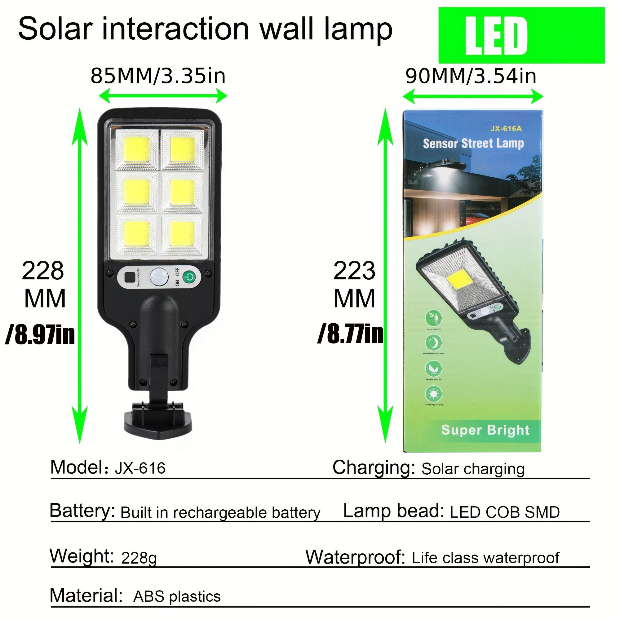1pc Solar Outdoor Led Garden Wall Light Human Sensor Waterproof ...
