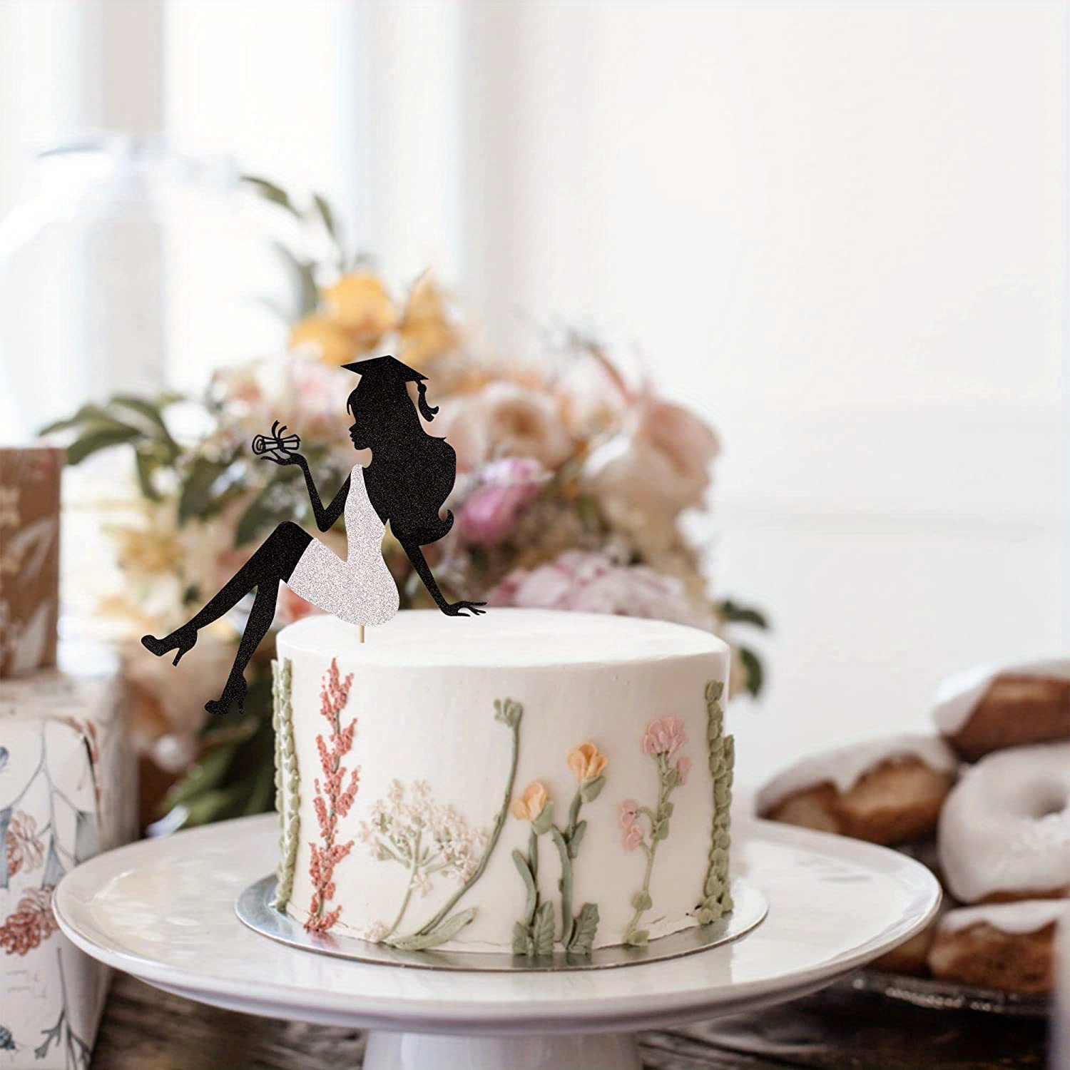 High Heel Girl Graduation Cake Topper Glitter Grad - Temu