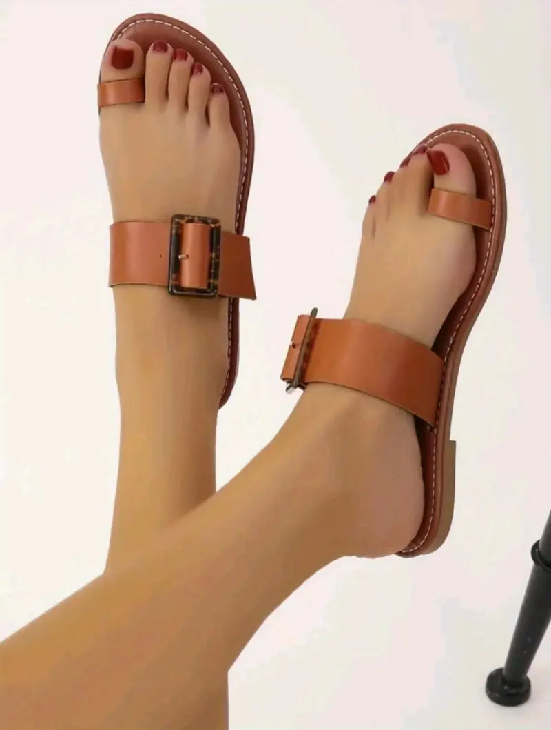 Womens Top Loop Flat Slides Open Toe Strap Temu Canada