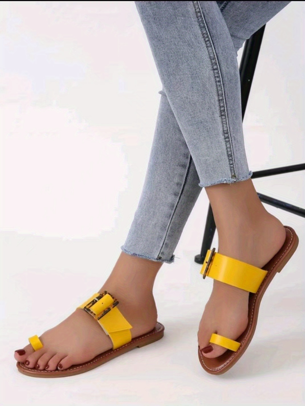 Women's Toe Loop Slide Sandals Fashion Backless Strap - Temu United Kingdom