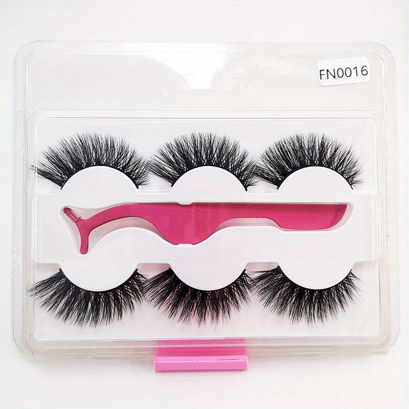 3 Pairs 3d Faux Mink Lashes With Tweezer Handmade Wispy Fluffy False ...