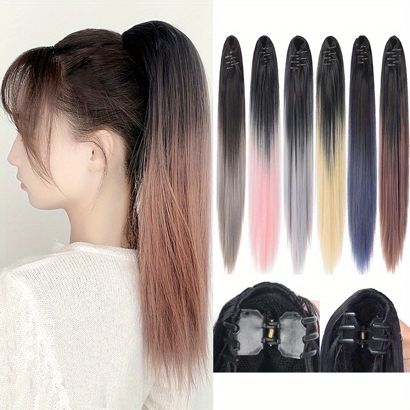 Ombre Color Straight Ponytail Extensions Mini Claw Clip In - Temu
