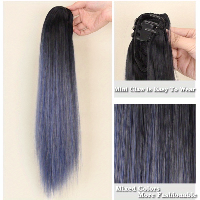 Ombre Color Straight Ponytail Extensions Mini Claw Clip In - Temu