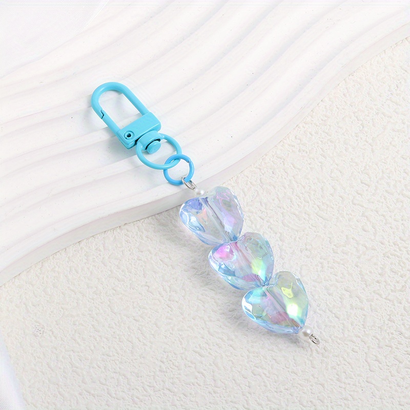1pc Heart Beaded Keychain Cute Resin Key Ring Purse Bag Backpack Car ...