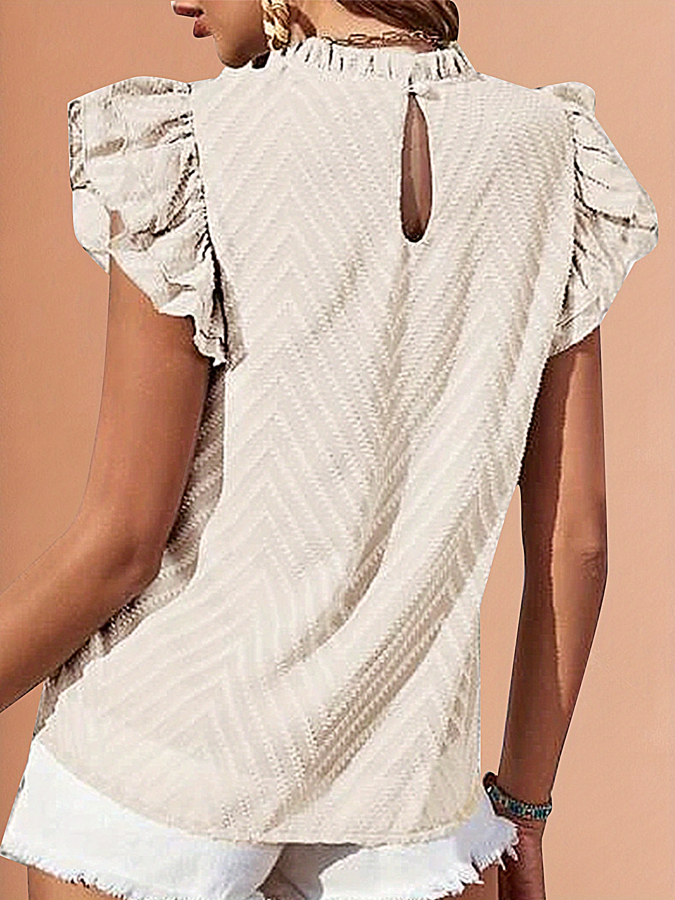 Chevron Print Lettuce Trim Blouse Casual Stand Collar Solid - Temu ...