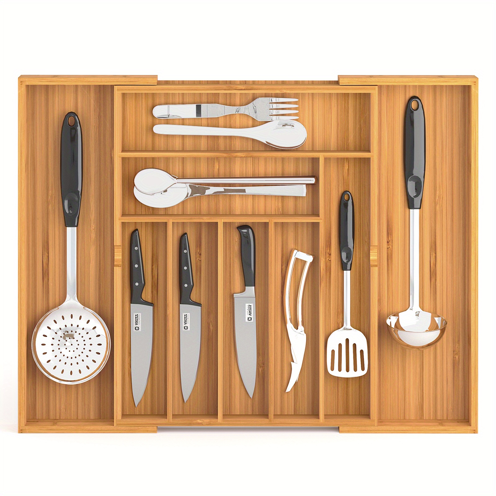 Bamboo Drawer Organizer Expandable Cutlery Tray Desk Drawer - Temu