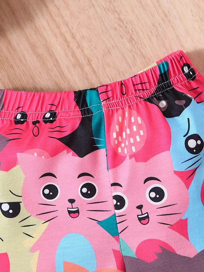 Girls Suit Cute Kittens Graphic Short Sleeve T Shirt Casual Region