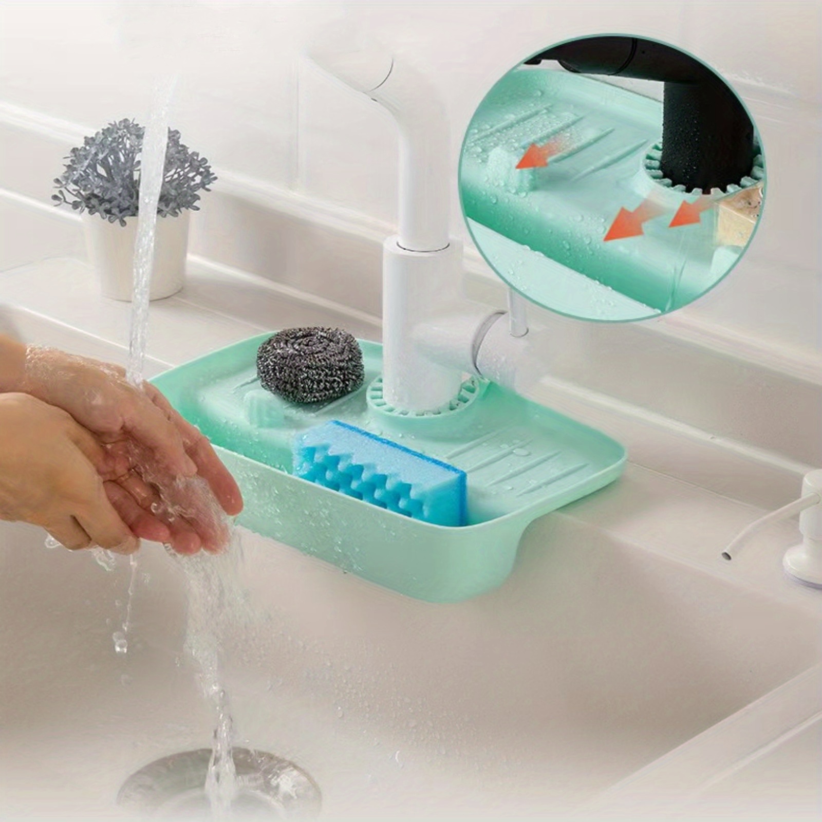 1pc、蛇口ラック、防沫排水ラック、シンク水収集パッド、キッチンワイヤーボールスポンジワイプ排水管収納ラック Tools And Home
