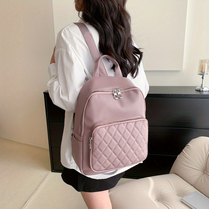 Argyle Quilted Detail Backpack Solid Color Travel School Bag - Temu New ...