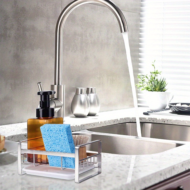 Stainless Steel Sink Sponge Rack With Removable Drain Tray - Temu