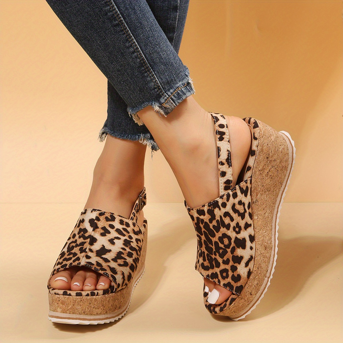 Women's Leopard Print Wedge Sandals Trendy Toe - Temu Netherlands