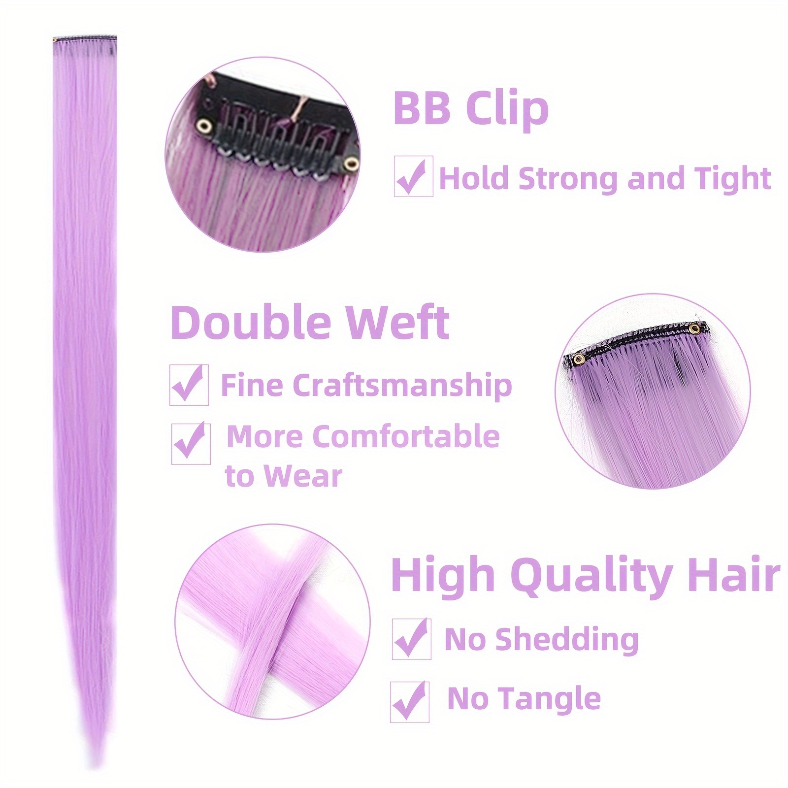 Synthetic Clip Hair Extension Colorful Straight Hair - Temu