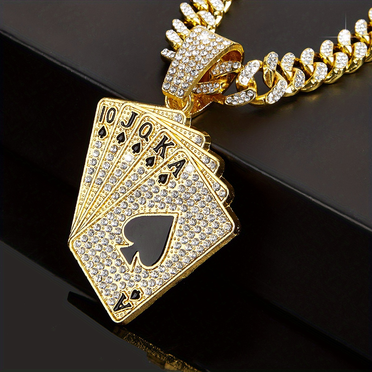 Poker Pendant Rhinestone Cuban Chain Necklace Personality - Temu Kuwait