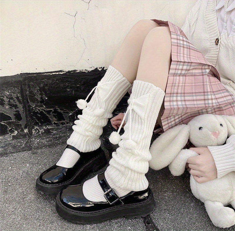 rippstrick beinstulpen kniestrümpfe schleifen pompom dekor - Temu ...