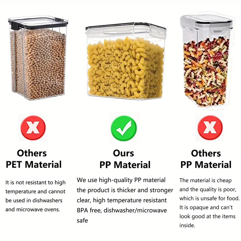 3個の密閉式食品保存容器と蓋 スパゲッティ シリアル スナック用のプラスチック製キッチンおよびパントリーの整理缶 Bpa Temu Japan