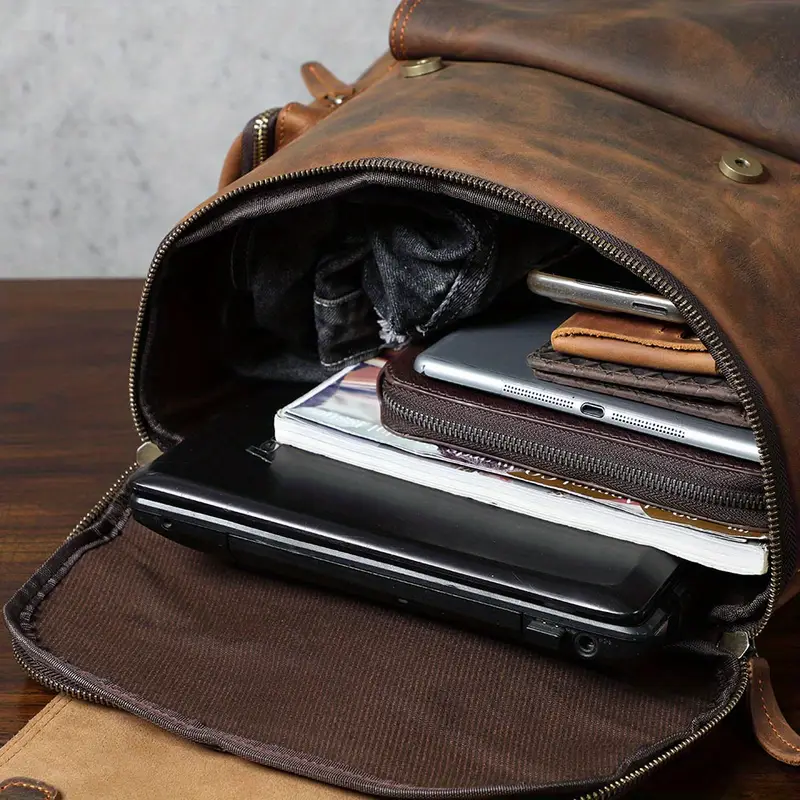 Vintage Genuine Leather Backpack Large Capacity Outdoor - Temu Vintage Genuine Leather Backpack Large Capacity Outdoor - Temu