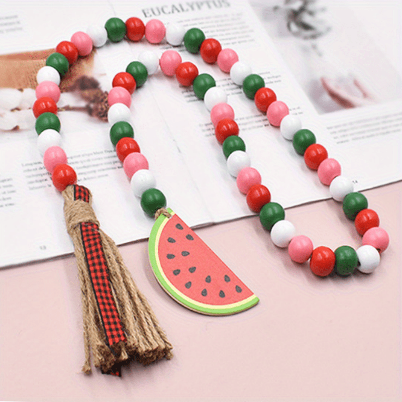 fruit wood bead garland tassels lemon watermelon rustic - Temu
