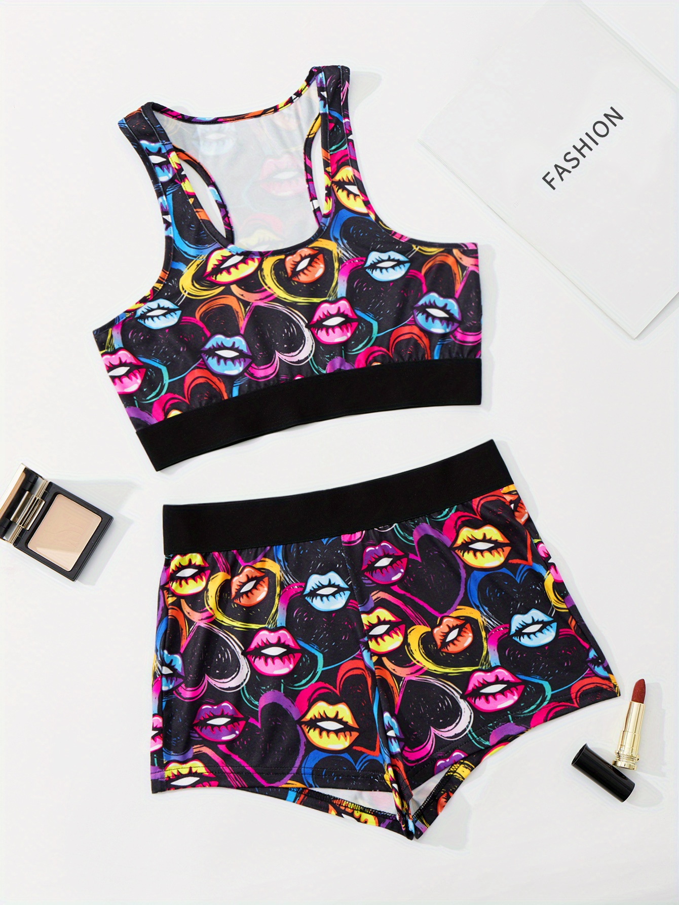 Print Pajama Set Crew Neck Tank Top - Temu Netherlands