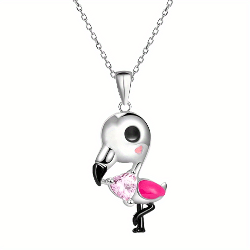 Fashion Cute Heart Flamingo Pendant Necklace - Temu Australia