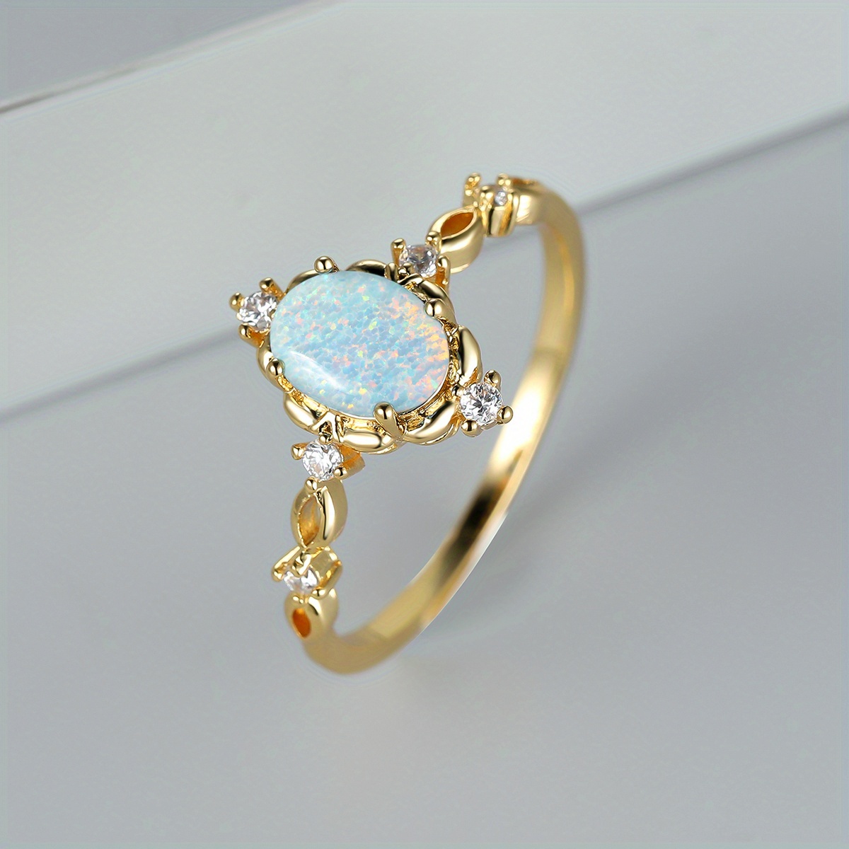 Inlaid Oval Cut Opal Finger Ring Women's Court Style Finger - Temu ...